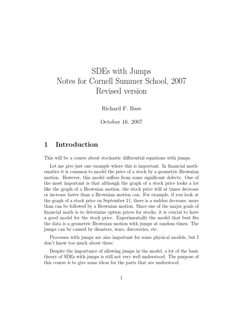 Sdes With Jumps Pdf Stochastic Differential Equation Stochastic