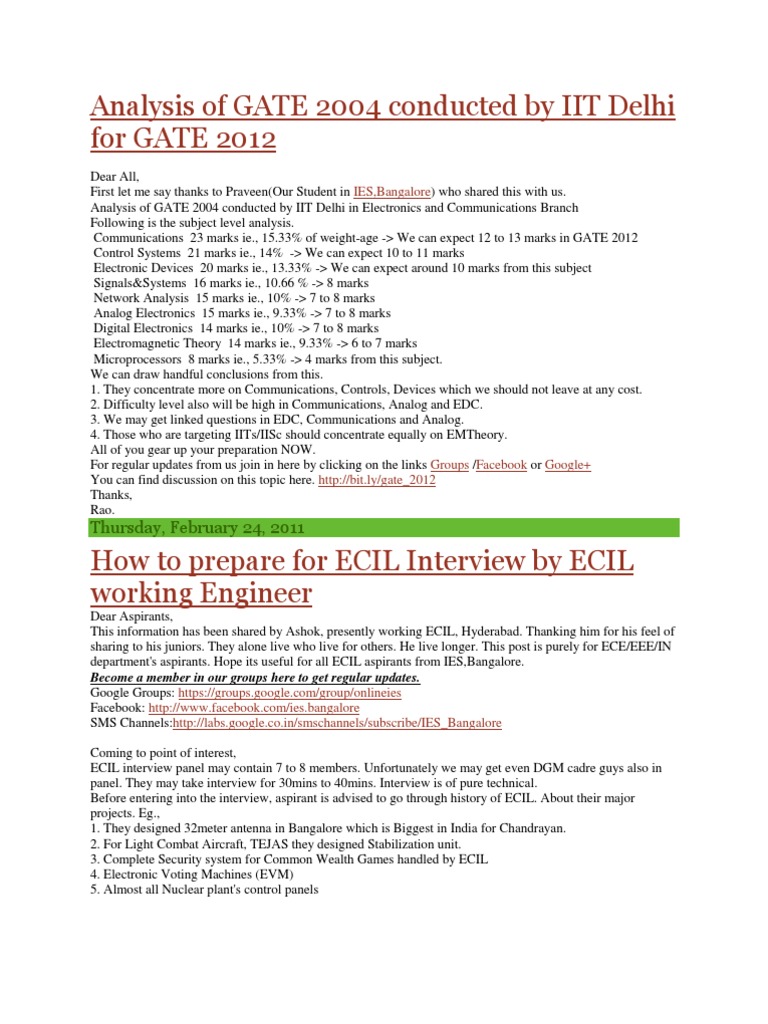 Analysis of GATE 2004 Conducted by IIT Delhi For GATE 2012 | PDF ...