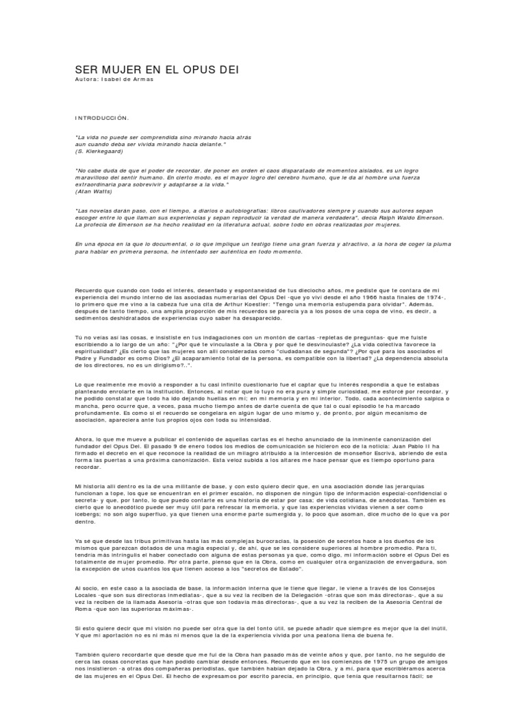 Experiencia Femenina en el Opus Dei | PDF | Amor | Libertad