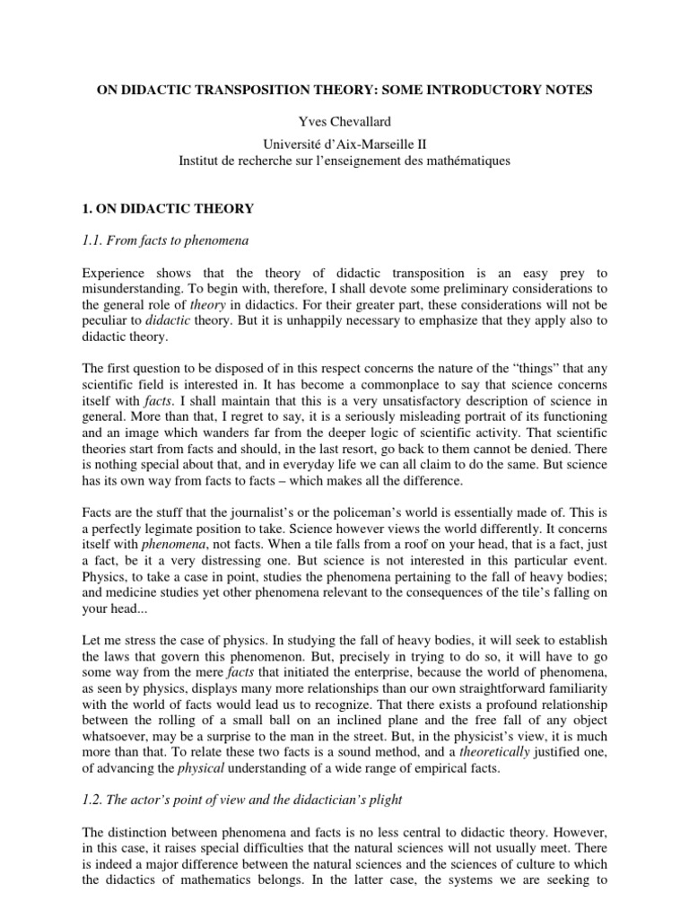 Didactic Transposition Theory Introductory Notes | PDF | Theory | Science