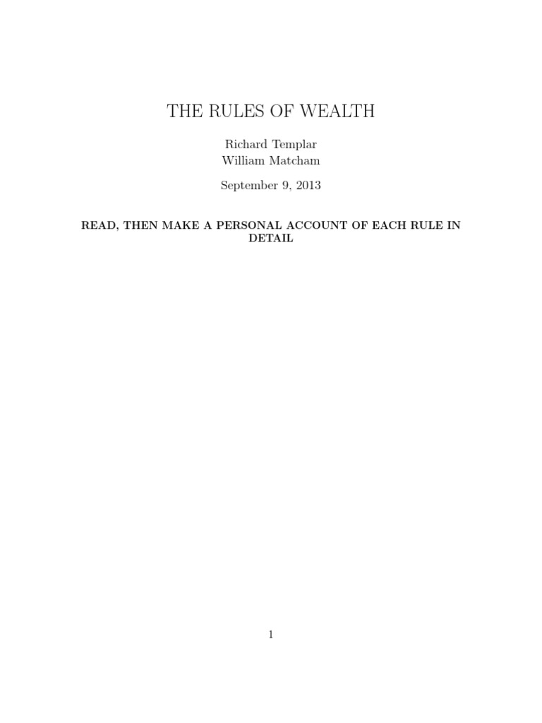 The Rules of Wealth Notes | PDF | Wealth | Investing