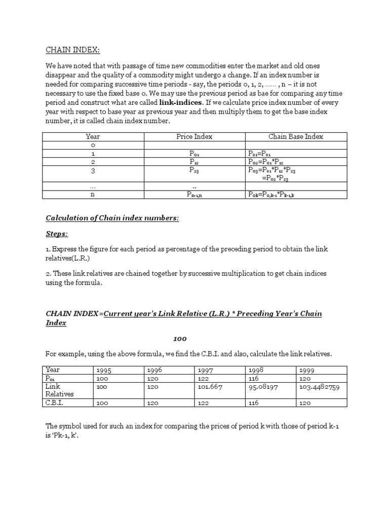 Calculation of Chain Index Numbers: Steps | PDF