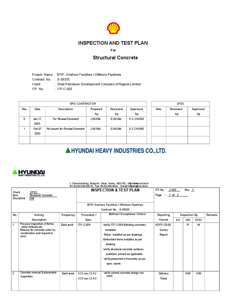 ITP C 005 (Structural Concrete) | PDF | Precast Concrete | Concrete