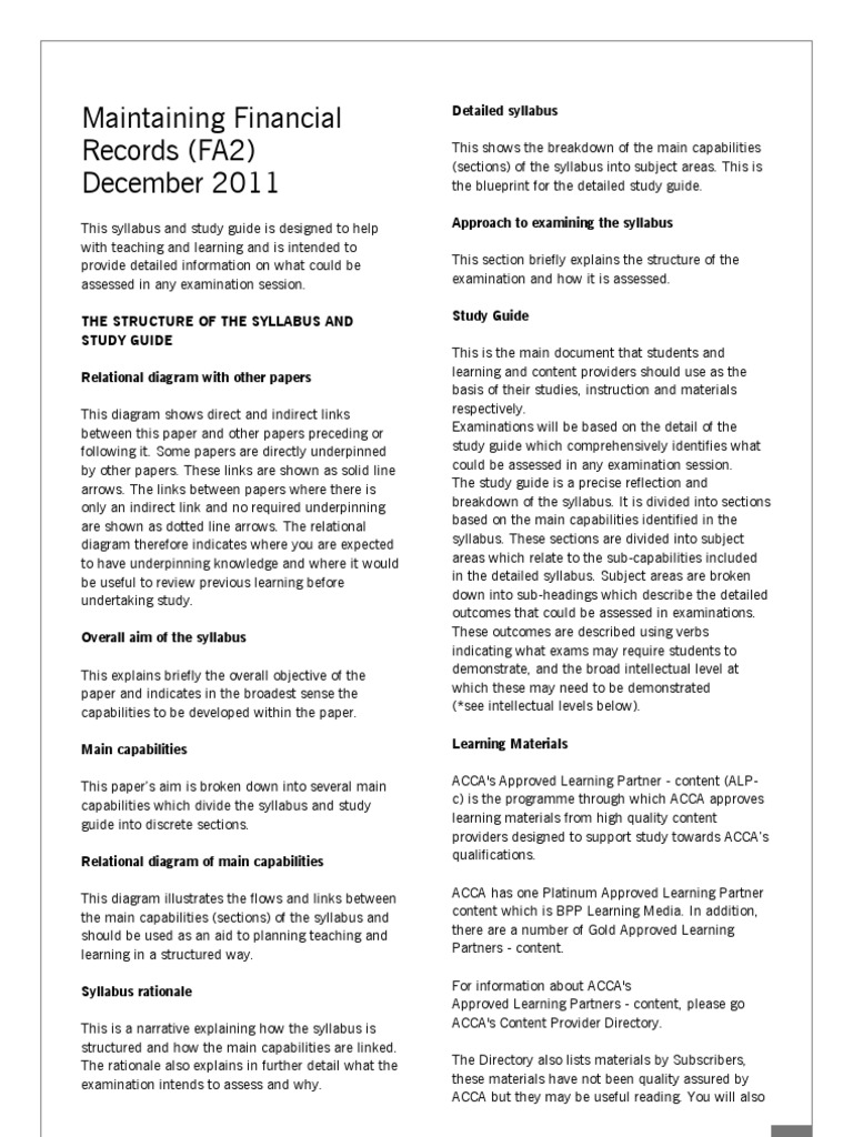 Maintaining Financial Records (FA2) December 2011 | Download Free PDF ...