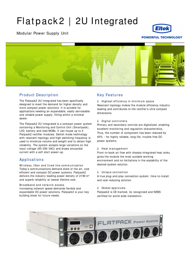 Datasheet Flatpack2 2U Integrated | PDF | Power Supply | Electric Power ...