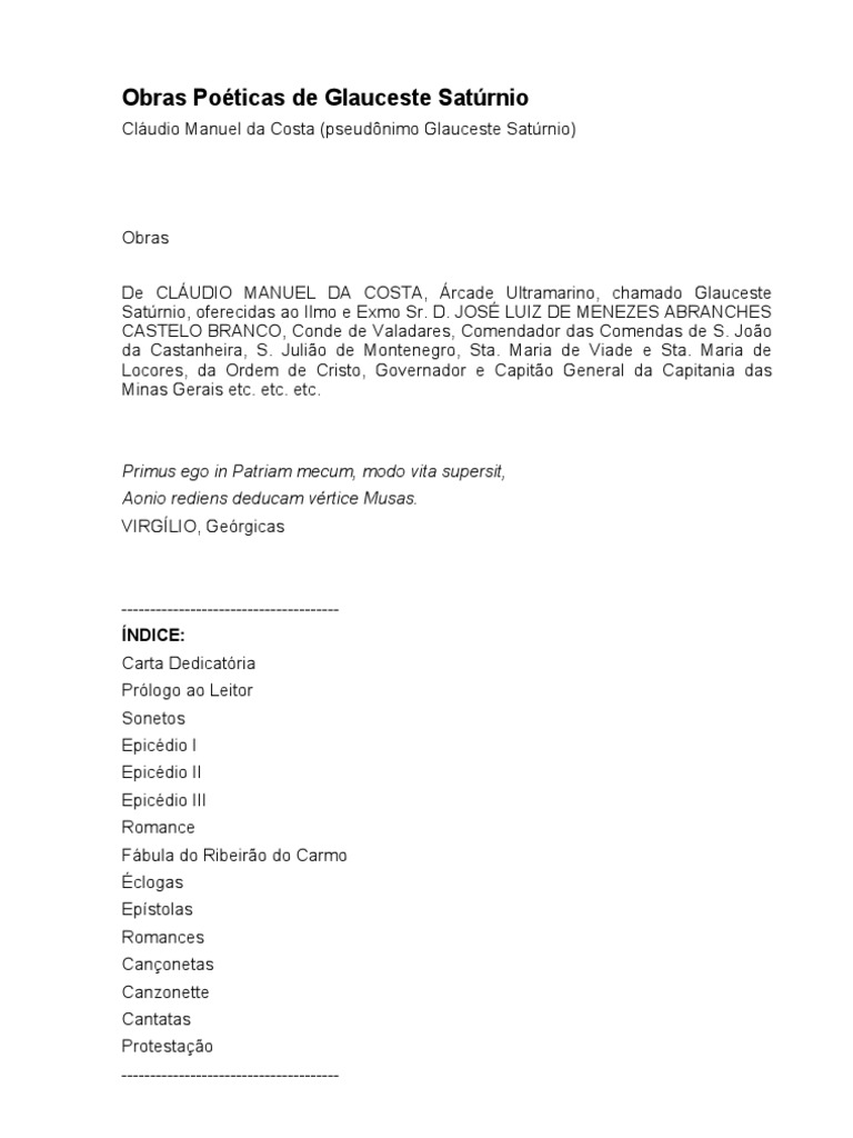Obras Poéticas de Glauceste Satúrnio | PDF | Céu | Amor