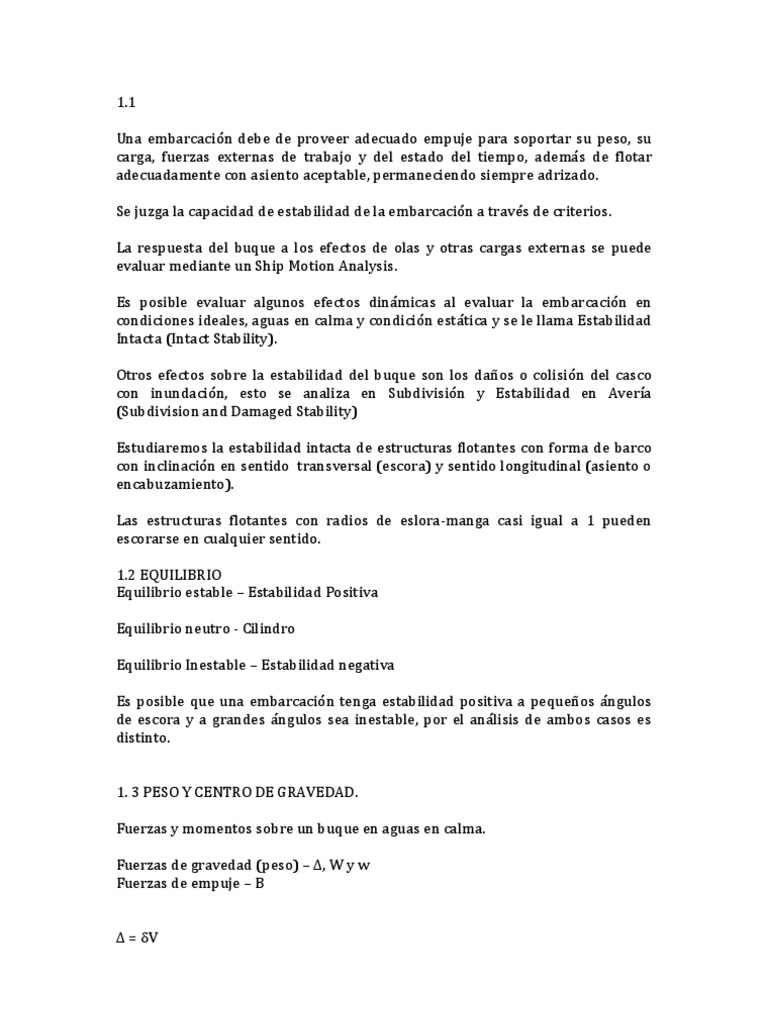 Estabilidad y Momentos en Embarcaciones | PDF | Barcos | Buques