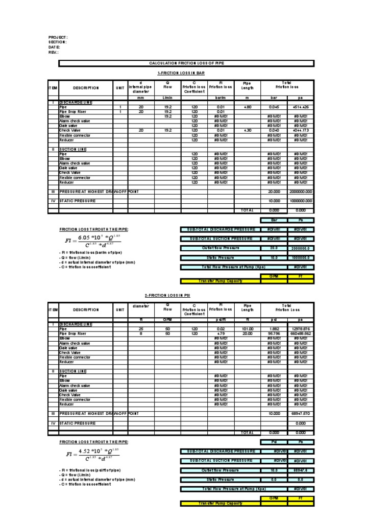Pipe Friction Loss Calculation Guide | PDF | Pressure | Valve