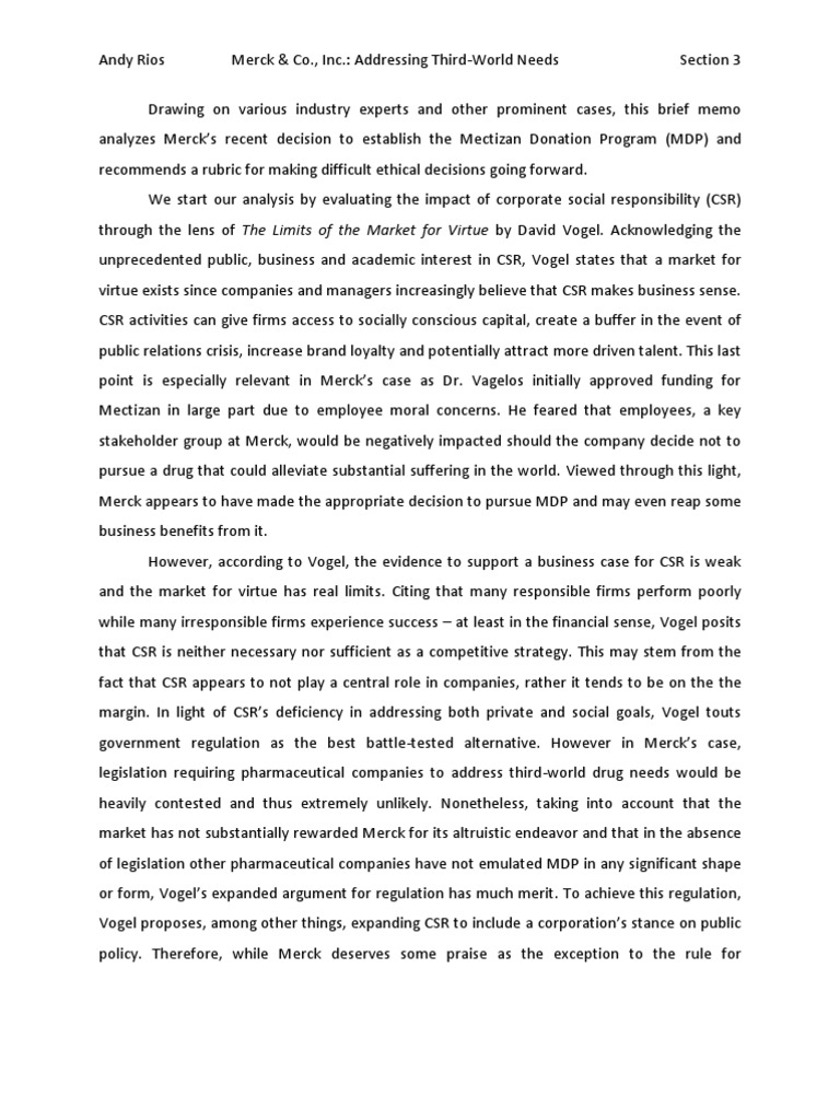Merck's Mectizan Program Analysis | PDF | Corporate Social ...