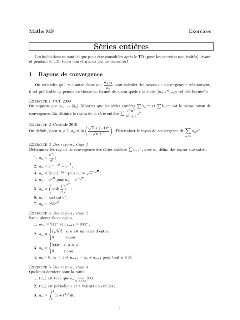Math Series Entieres | PDF | Série entière | Structures mathématiques
