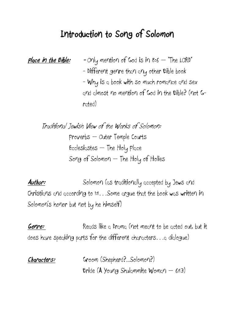 Introduction To Song of Solomon | PDF | Song Of Songs | Solomons