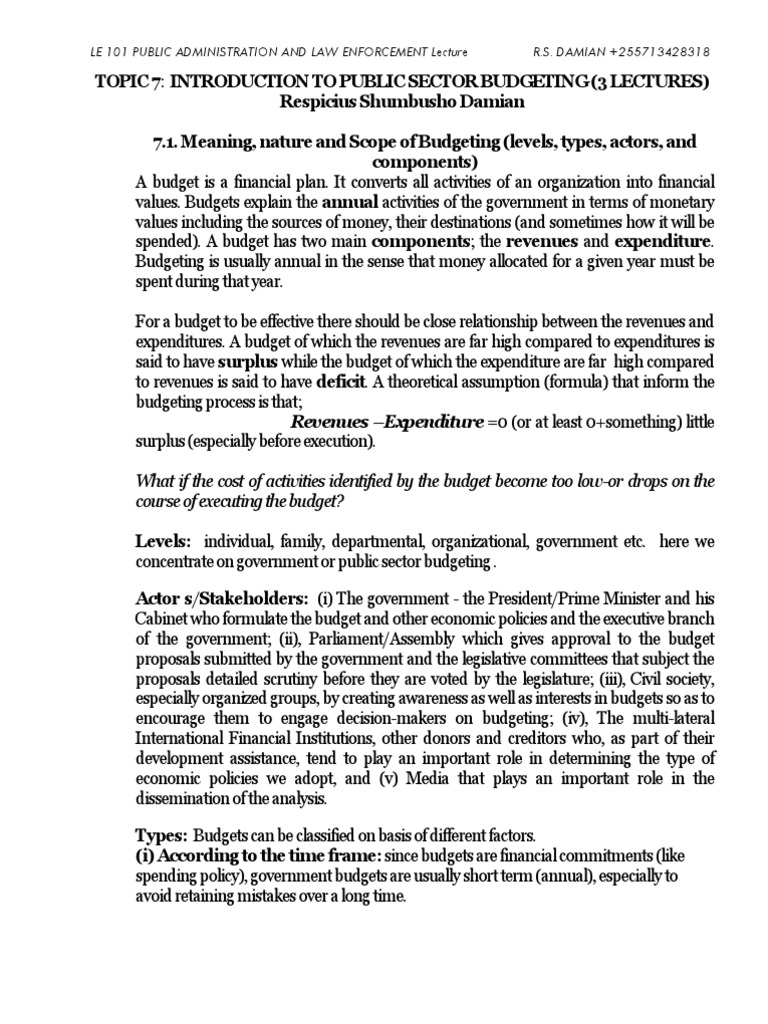 Topic 7 Introduction To Public Sector Budgeting | PDF | Government ...