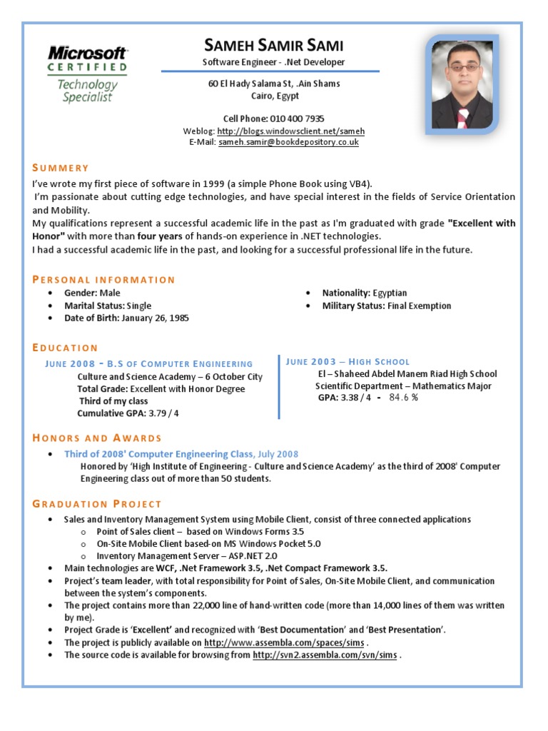 .NET Developer Profile | PDF | Microsoft Certified Professional ...