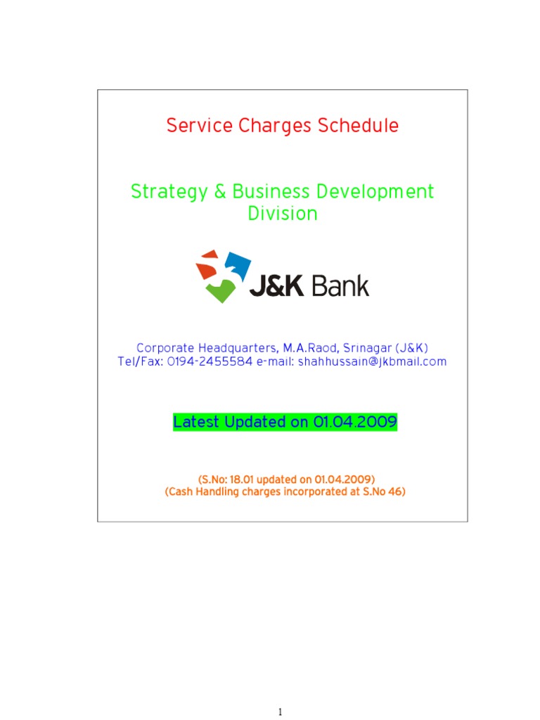 J&K Bank Service Charges Overview | PDF | Transaction Account | Cheque