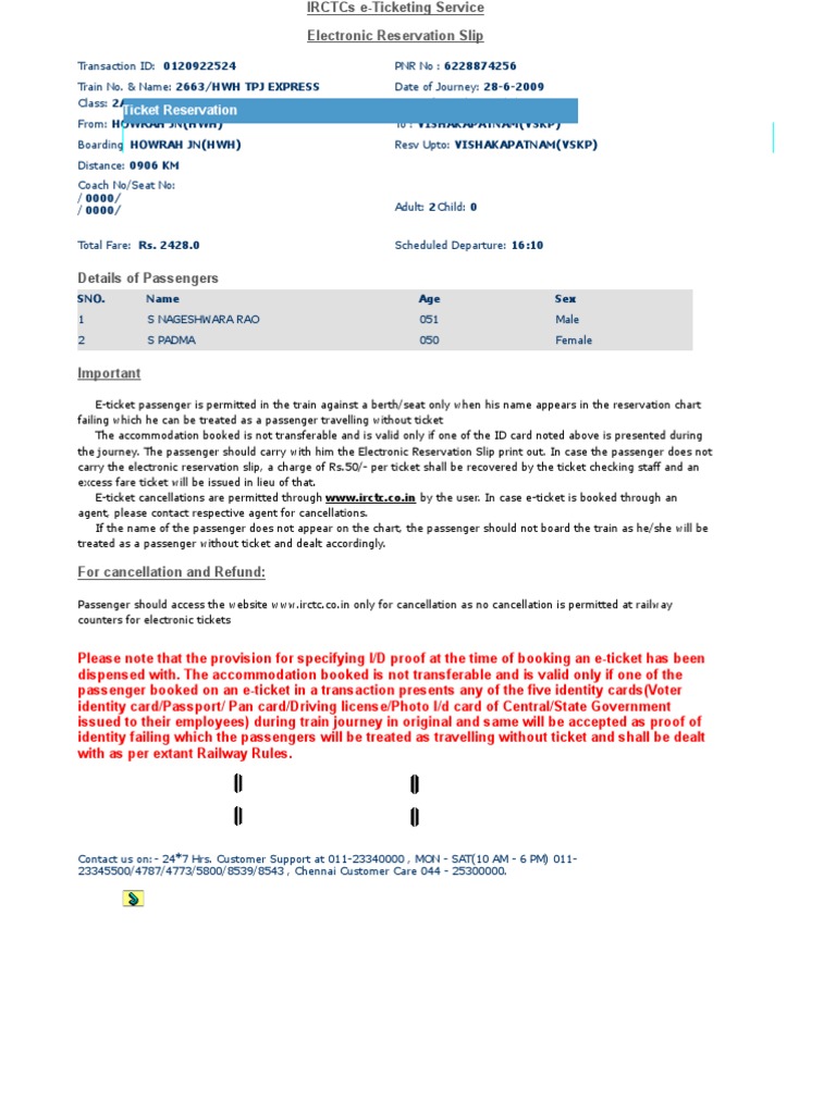 Ticket Reservation | PDF | Ticket (Admission) | Document