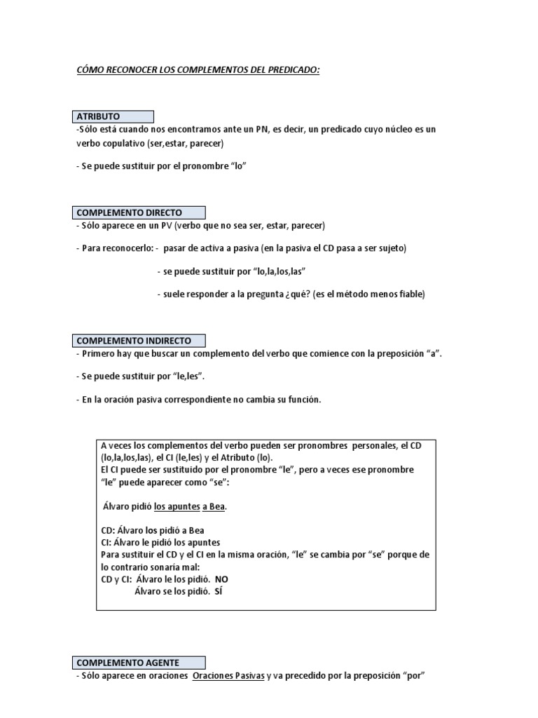 Cómo Reconocer Los Complementos Del Predicado | PDF