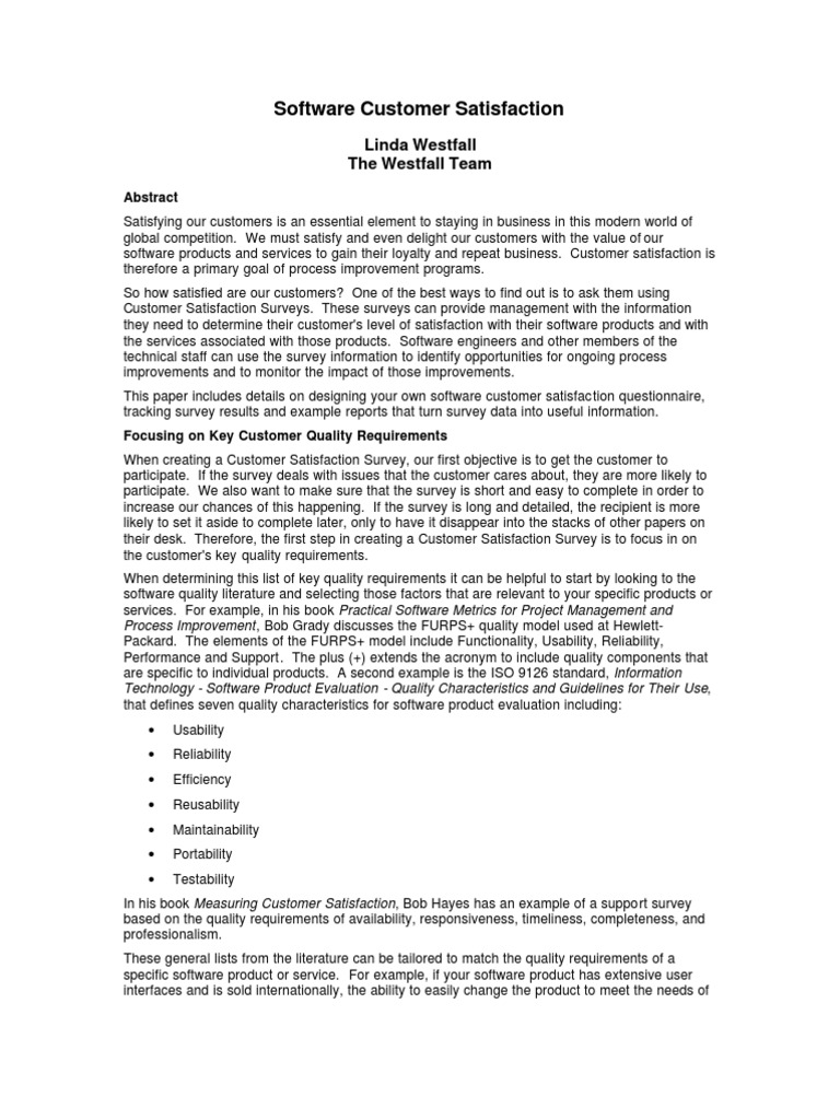 Software Customer Satisfaction Survey Guide | PDF | Survey Methodology ...