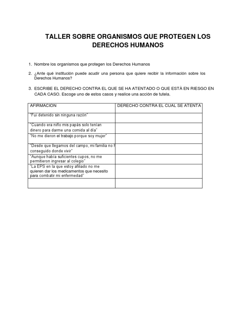 Taller Sobre Derechos Humanos | PDF | Relaciones personales, crianza y ...
