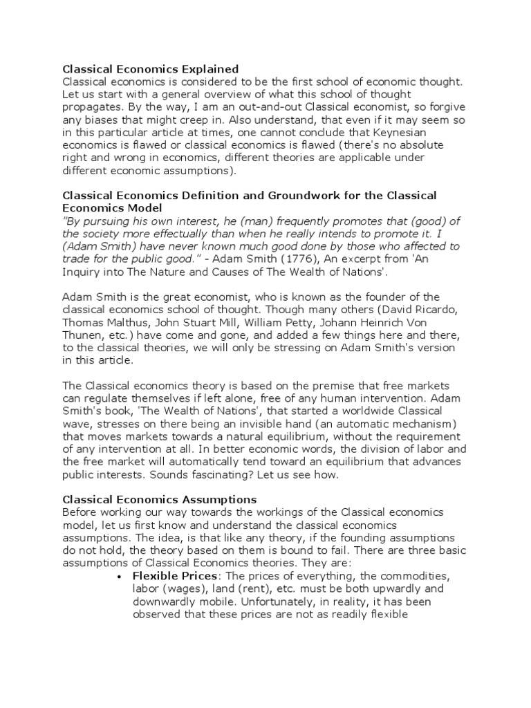 Classical Economics Explained | PDF