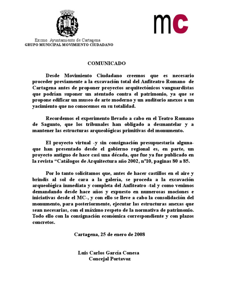 Comunicado Proyecto Anfiteatro | PDF