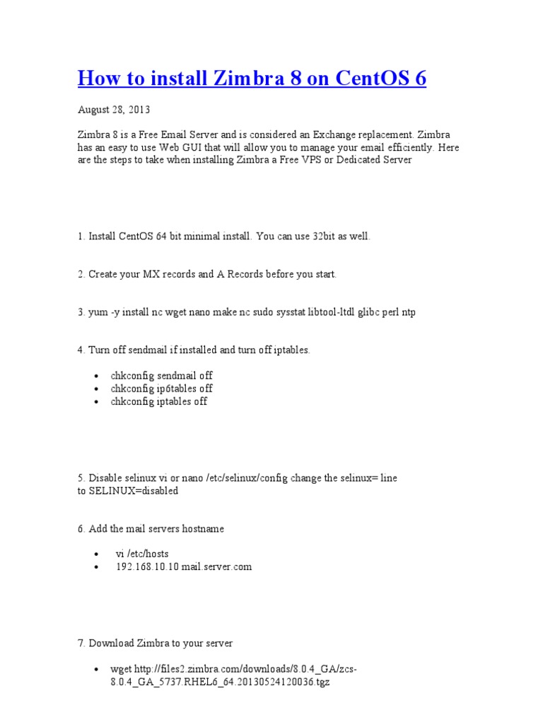 How To Install Zimbra 8 On CentOS 6 | PDF | Domain Name System ...