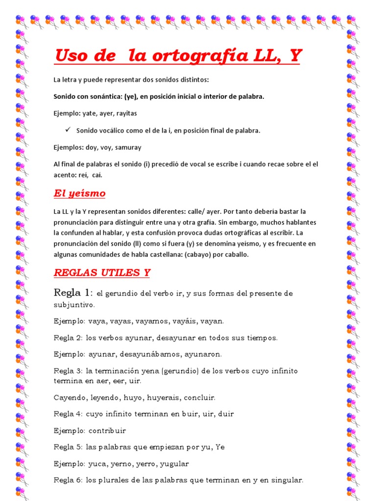 Reglas ortográficas de Y y LL | PDF | Verbo | Ortografía