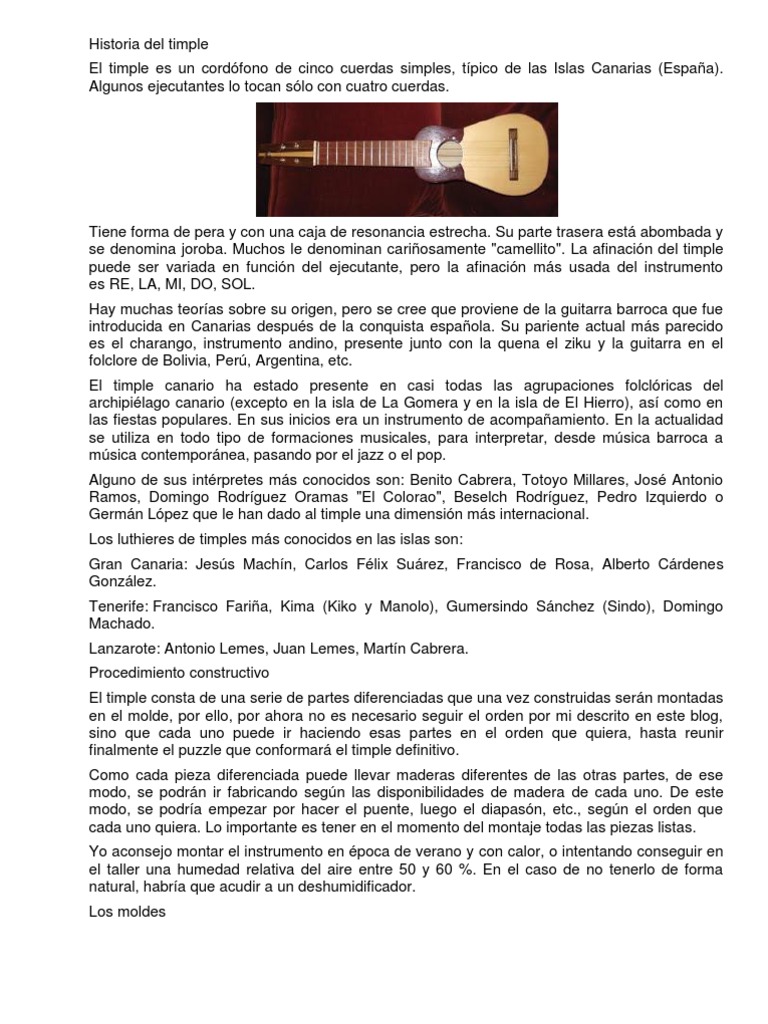 Historia Del Timple Canario | PDF | Instrumentos musicales | Cordófonos