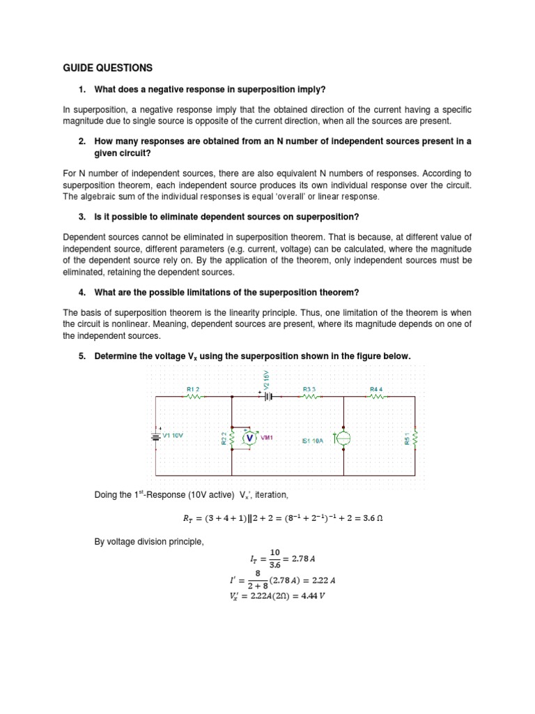 Superposition Theorem Guide Questions | PDF