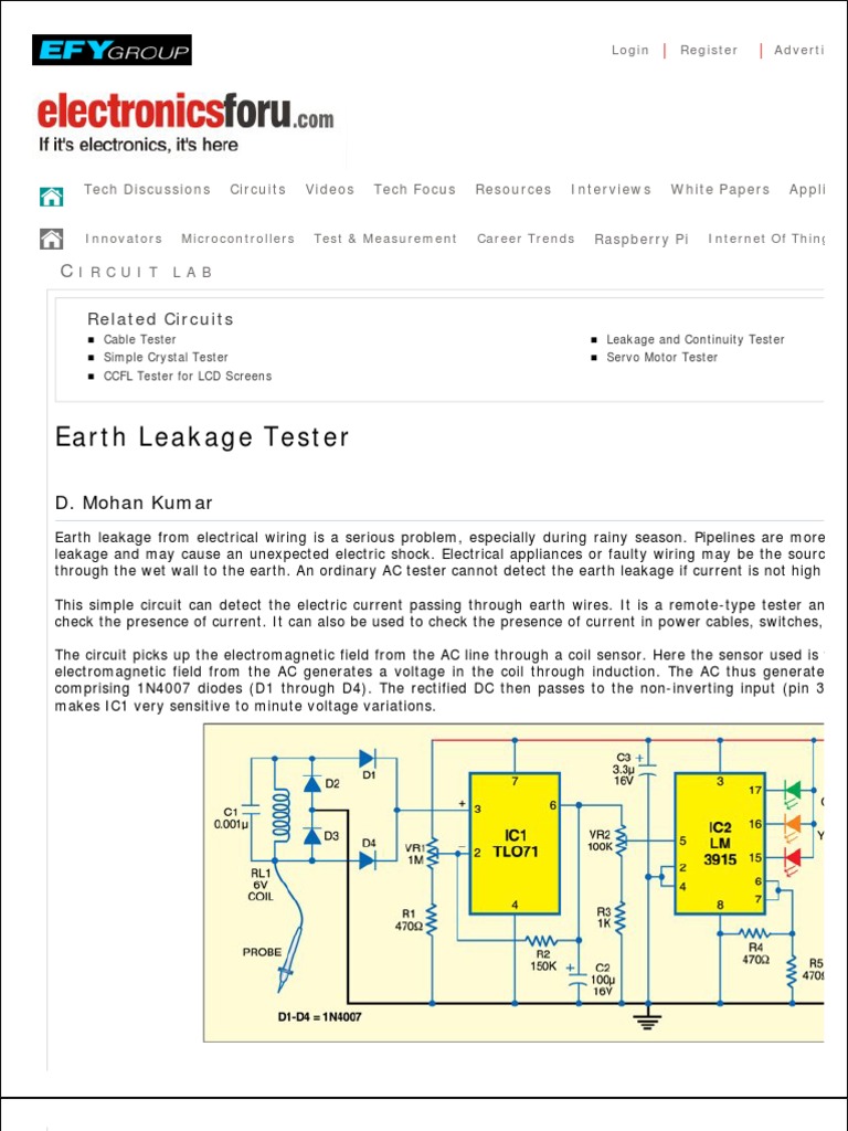 Earth Leakage Tester | PDF | Electrical Network | Electricity