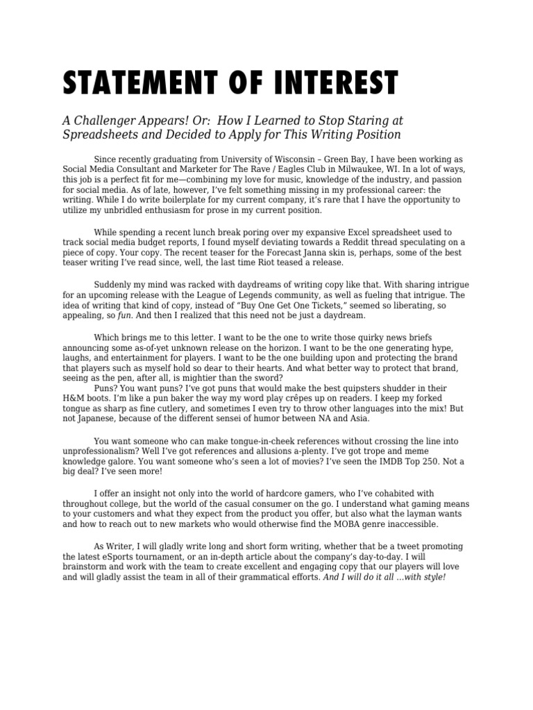 Statement of Interest Writing Scribd | PDF | Social Media | Popular ...