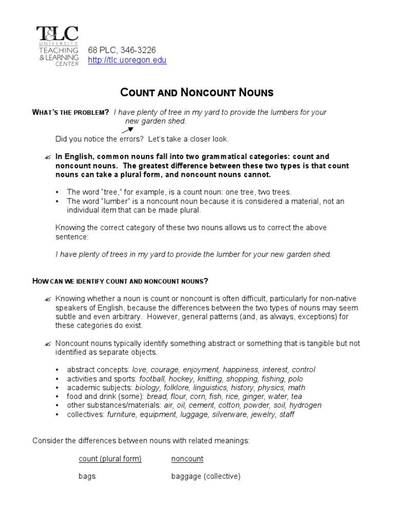 Count and Noncount Nouns Explained | PDF | Noun | Plural