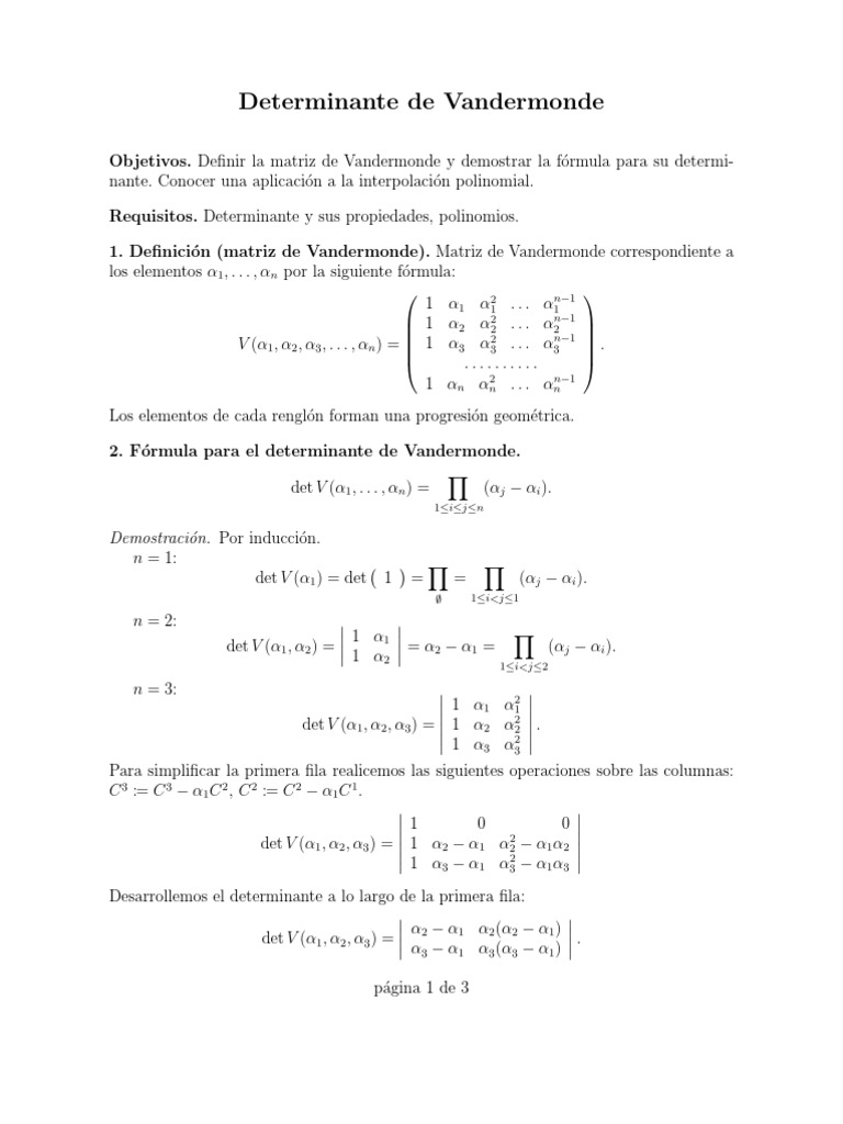 Det Vandermonde | PDF | Determinante | Sistema de ecuaciones lineales