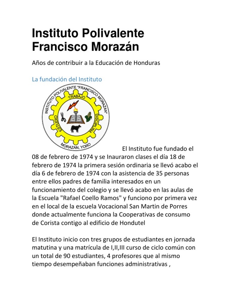 Historia del Instituto Polivalente Morazán | PDF