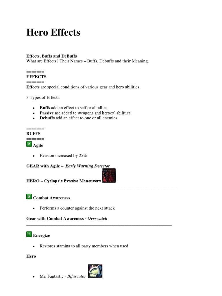 Hero Effects: What Are Effects? Their Names - Buffs, Debuffs and Their ...