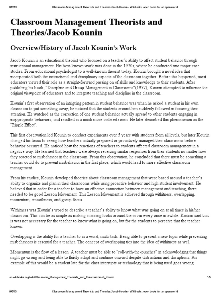 Classroom Management Theorists and Theories - Jacob Kounin - Wikibooks ...