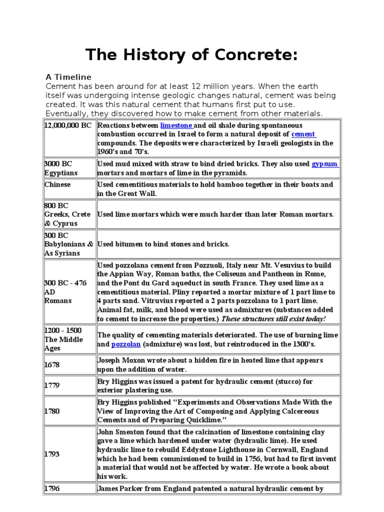 Timeline of Concrete and Cement History | PDF | Travel