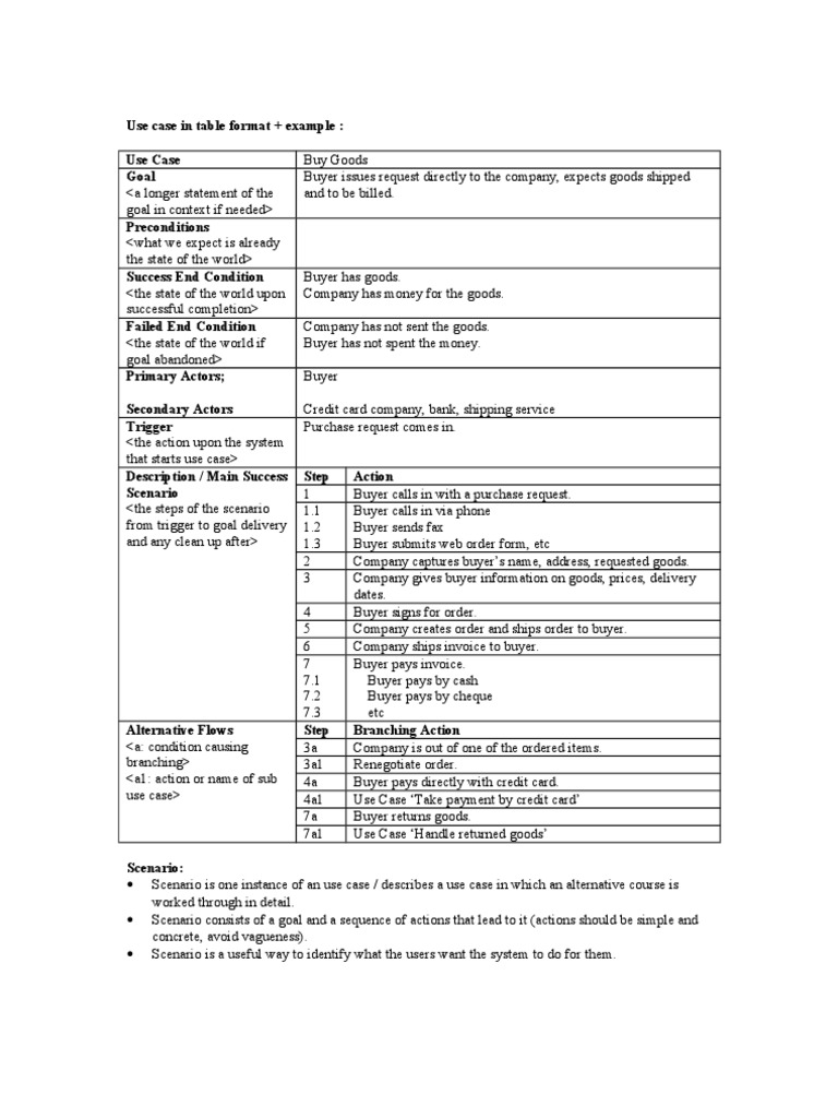 Use Case in Table Format + Example: Use Case Goal | PDF