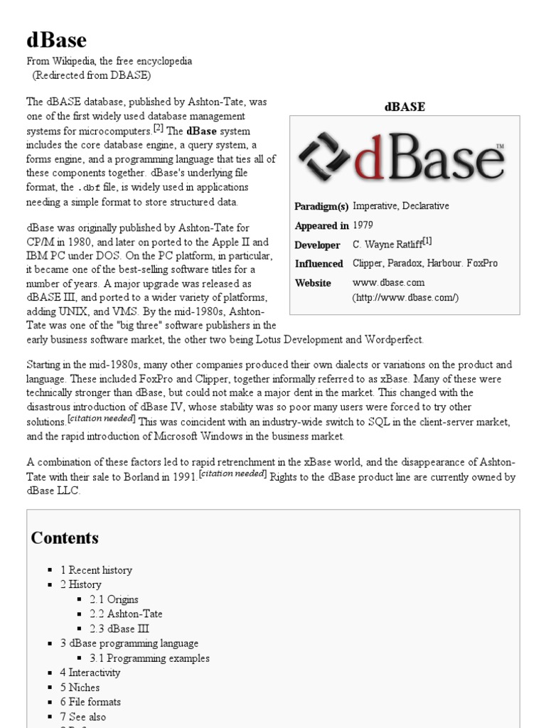 Dbase - Wikipedia, The Free Encyclopedia | PDF | Computer Data | Information Technology Management