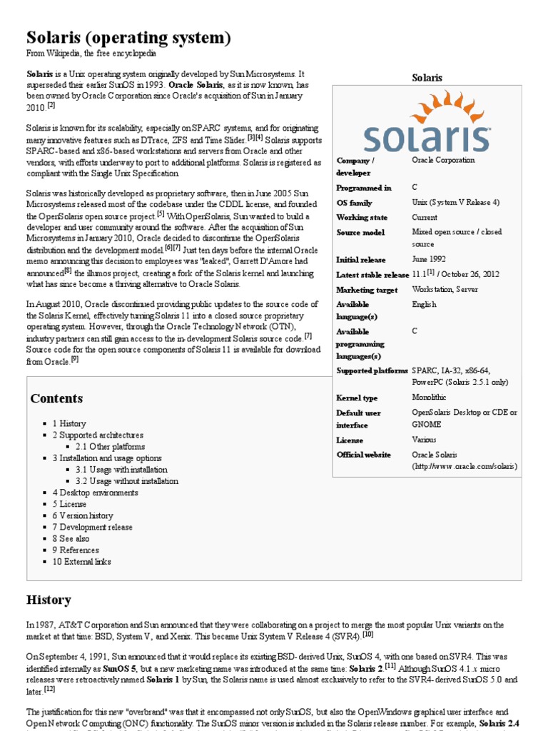 Solaris (Operating System) - Wikipedia, The Free Encyclopedia | Oracle ...