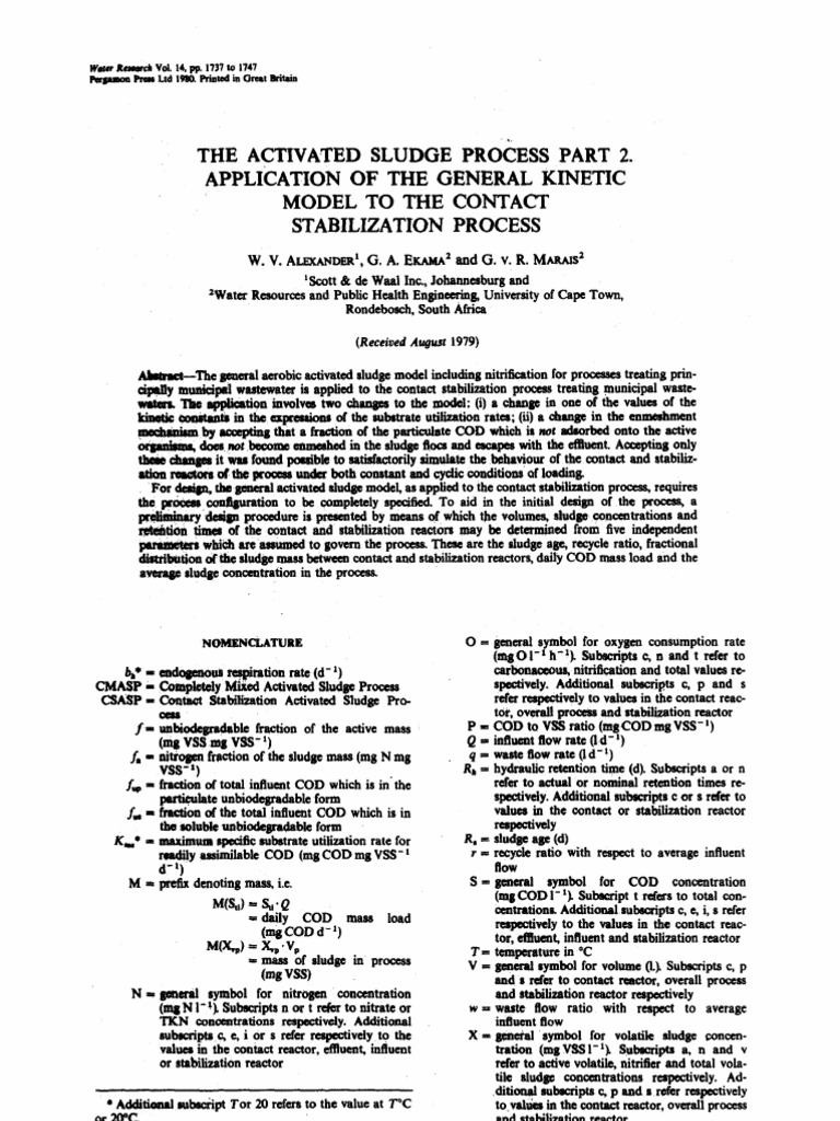 The Activated Sludge Process Part 2. Contact Stabilization Process ...