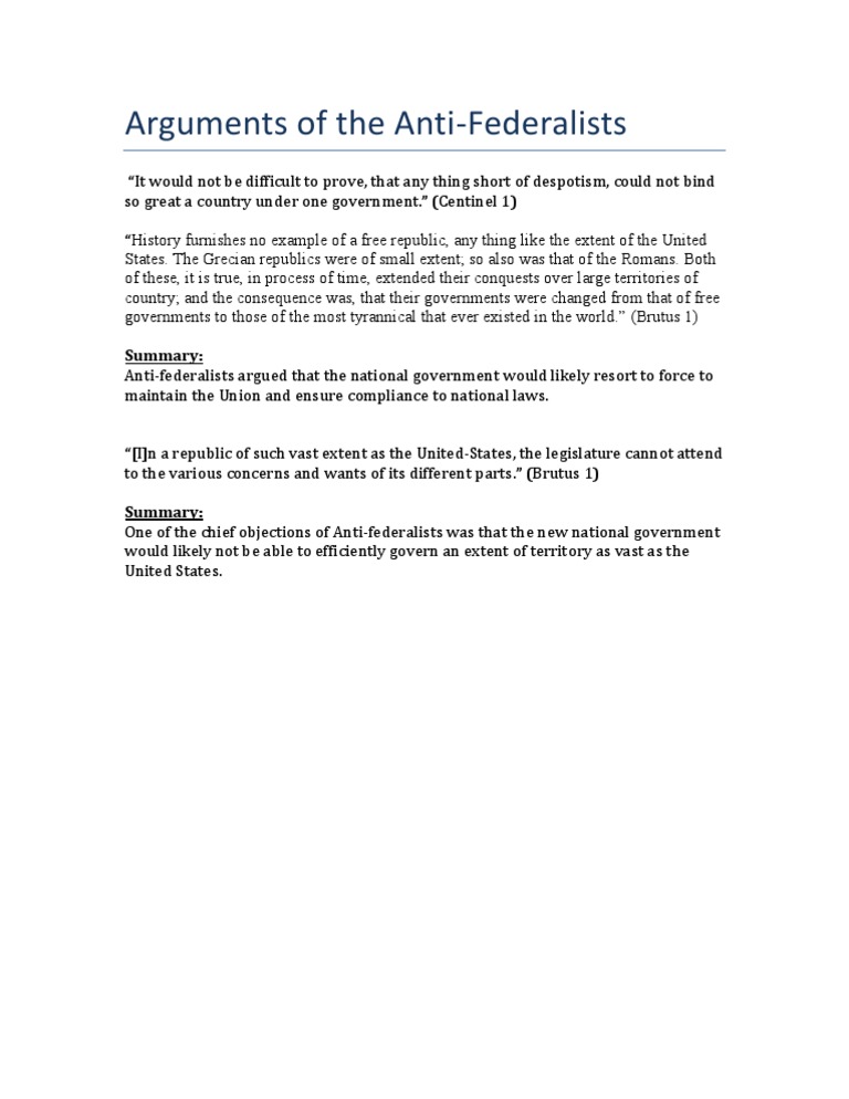 Anti-Federalist Arguments Against Central Government | PDF | Politics ...