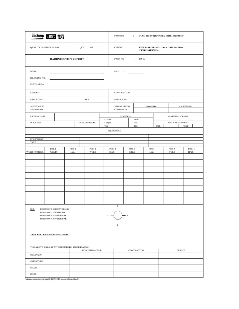 Hardness Test Report:: Dung Quat Refinery (DQR) Project | PDF ...