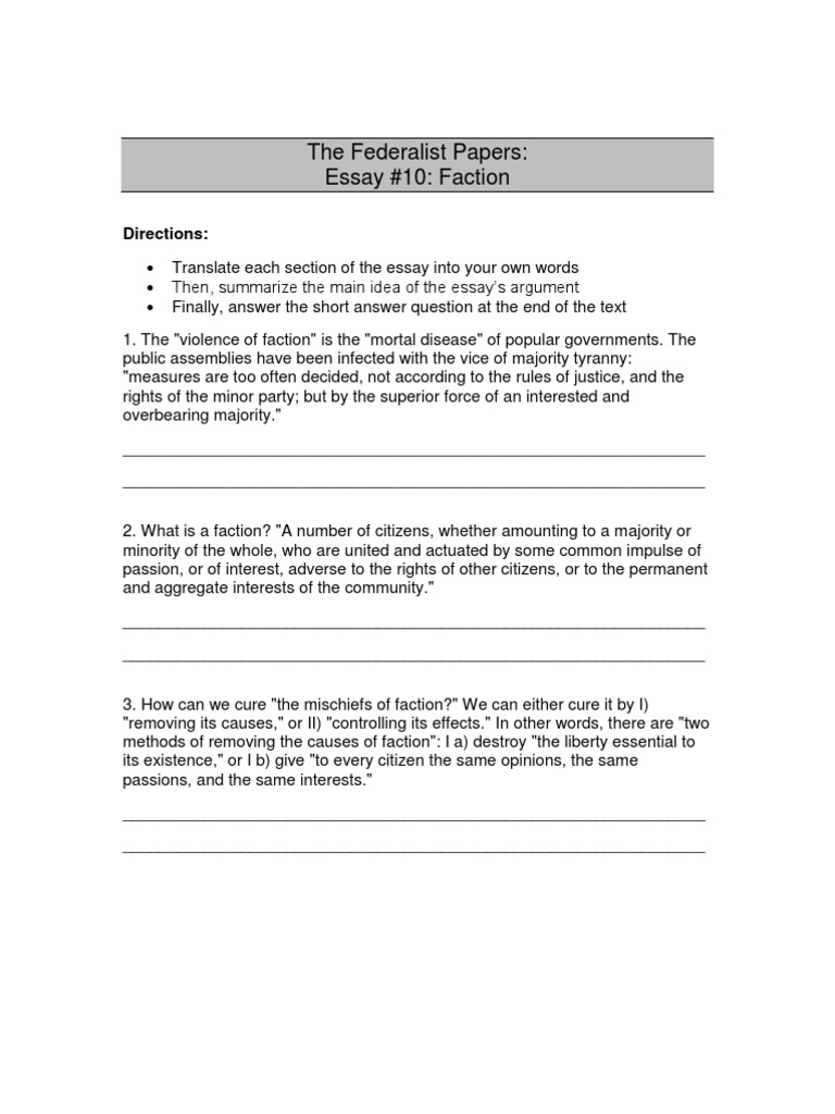 Federalist Papers: Essays 10 & 51 Summary | PDF | The Federalist Papers ...