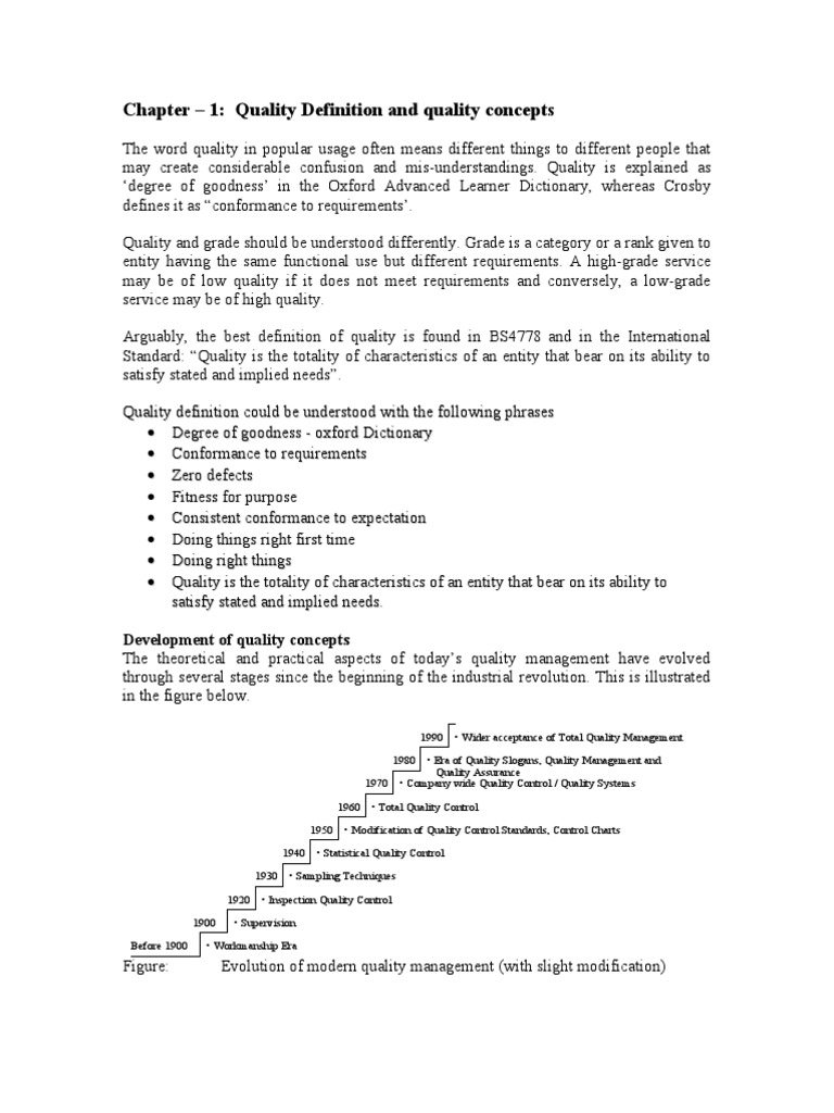 Chapter - 1: Quality Definition and Quality Concepts | PDF | Quality Assurance | Quality (Business)