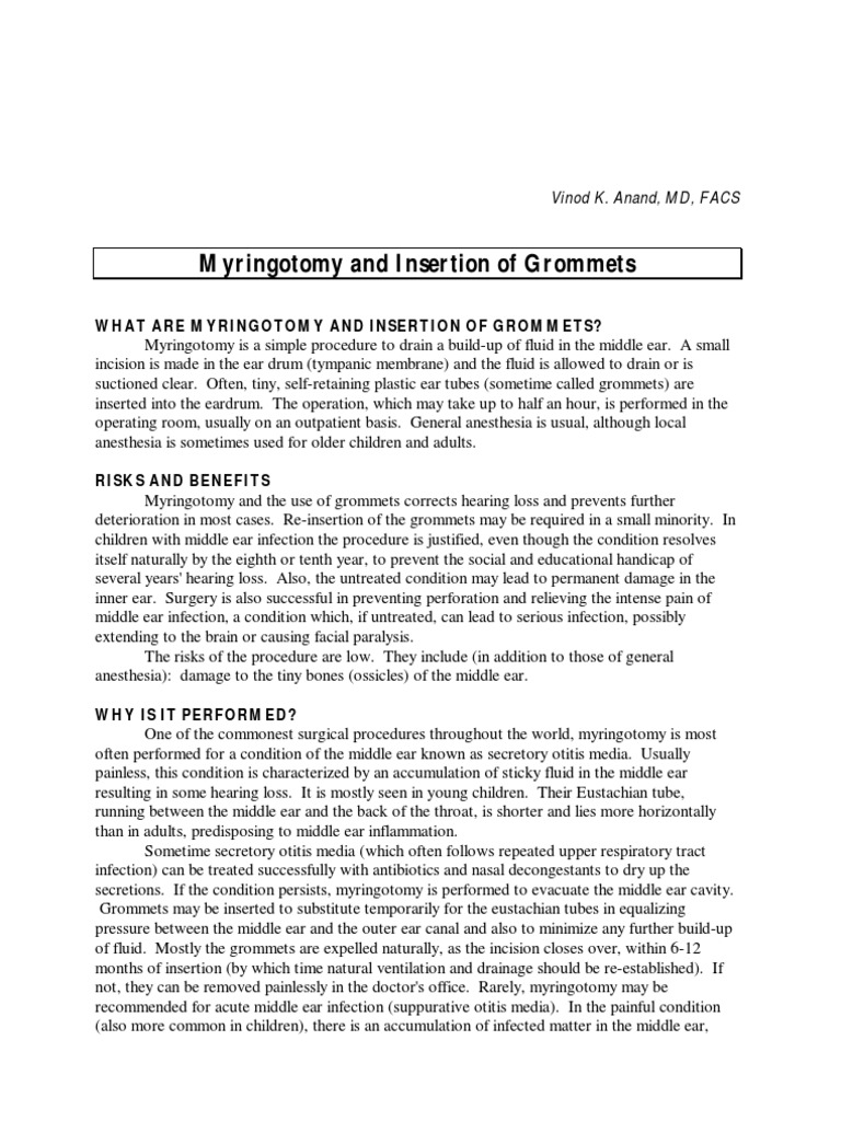 Myringotomy PET PT INFO | PDF | Ear | Surgery