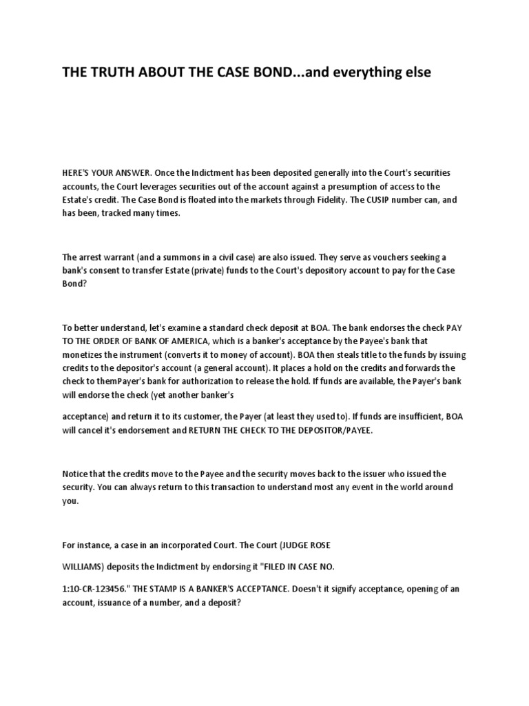 THE TRUTH ABOUT THE CASE BOND | PDF | Cheque | Surety Bond