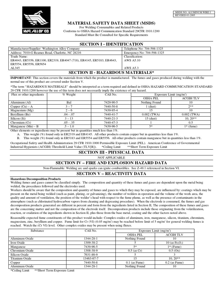 Material Safety Data Sheet (MSDS) | PDF | Welding | Construction