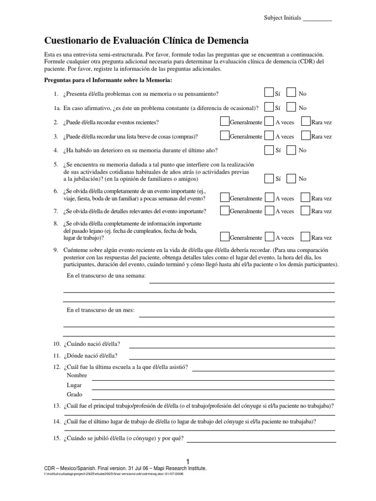 CDRS | PDF | Memoria | Cuestionario