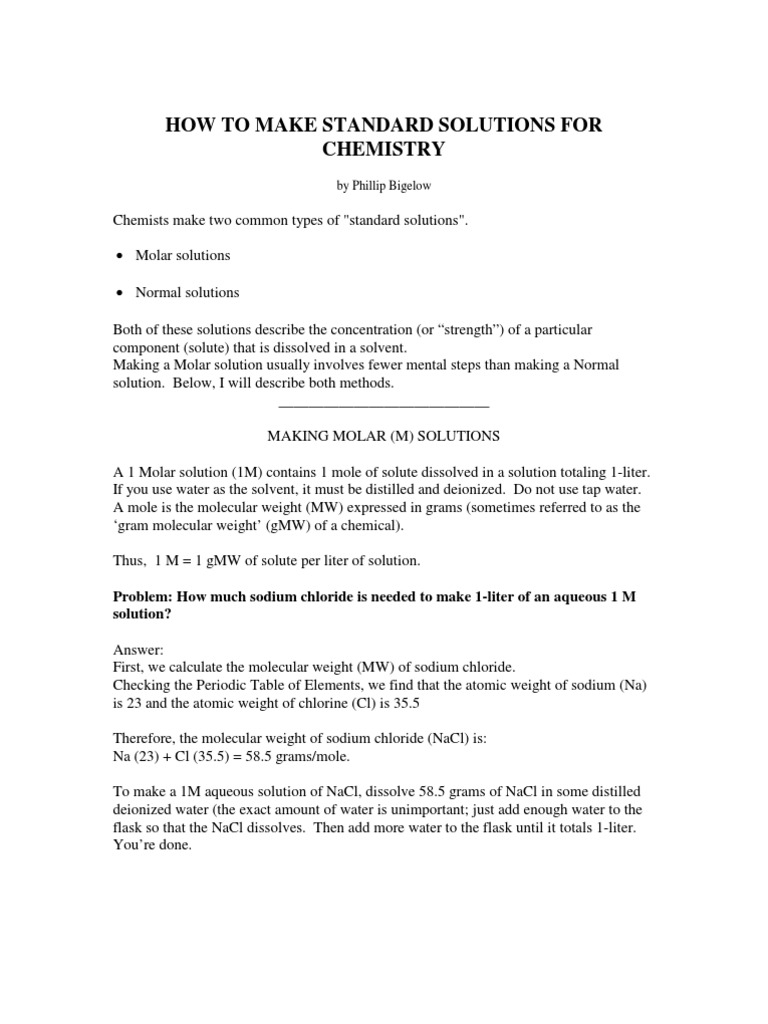 Making Molar & Normal Solutions | PDF | Sodium Chloride | Acid