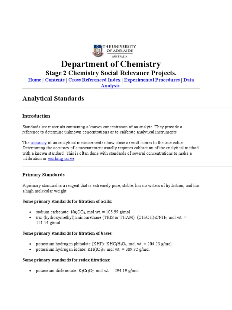 Primary vs Secondary Standards in Chemistry | PDF